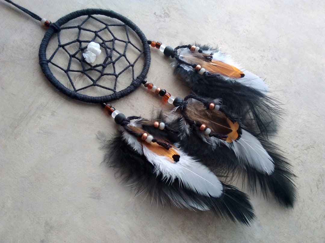 Mini Boho Dreamcatcher: Black Feather Car Rear View Mirror Charm - Etsy