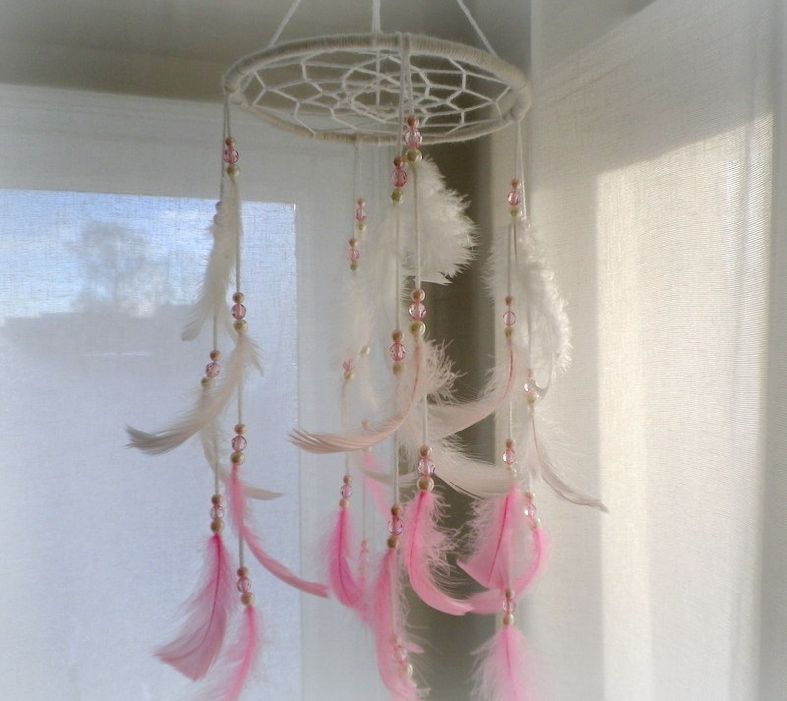 Baby Girl Dream Catcher Mobile White Pink Dreamcatcher - Etsy India