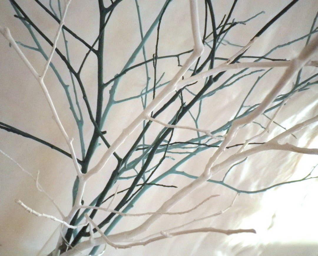 Painted Tree Branches Vase Filler: Teal & White Minimalist Home Decor ...