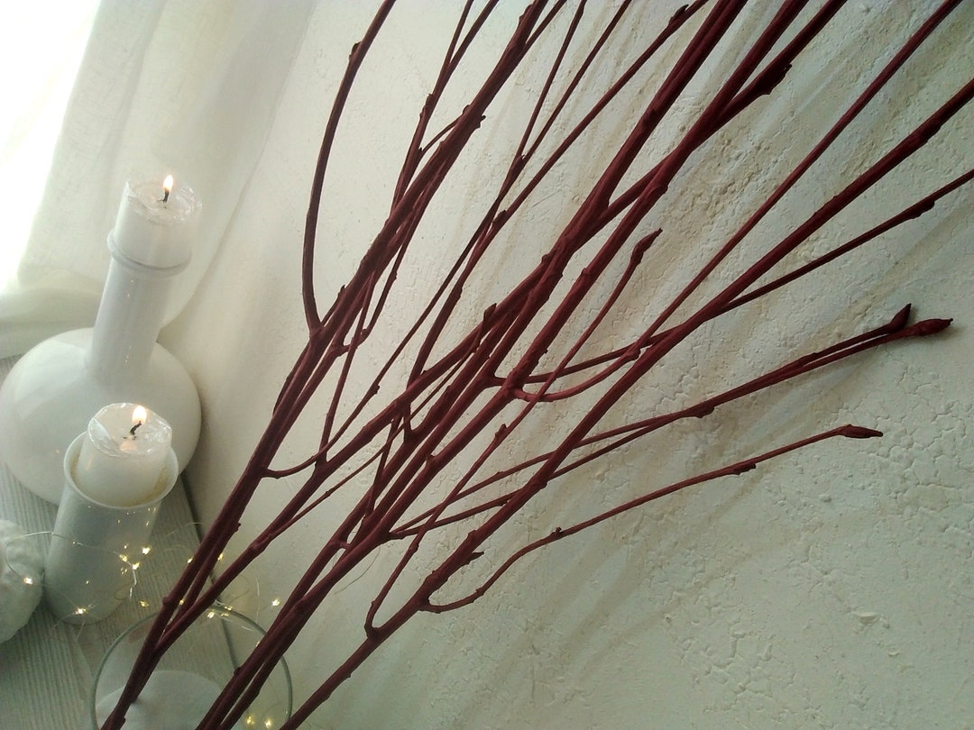 Rowan Tree Branches Painted in Dark Dusty Red Decorative Natural ...