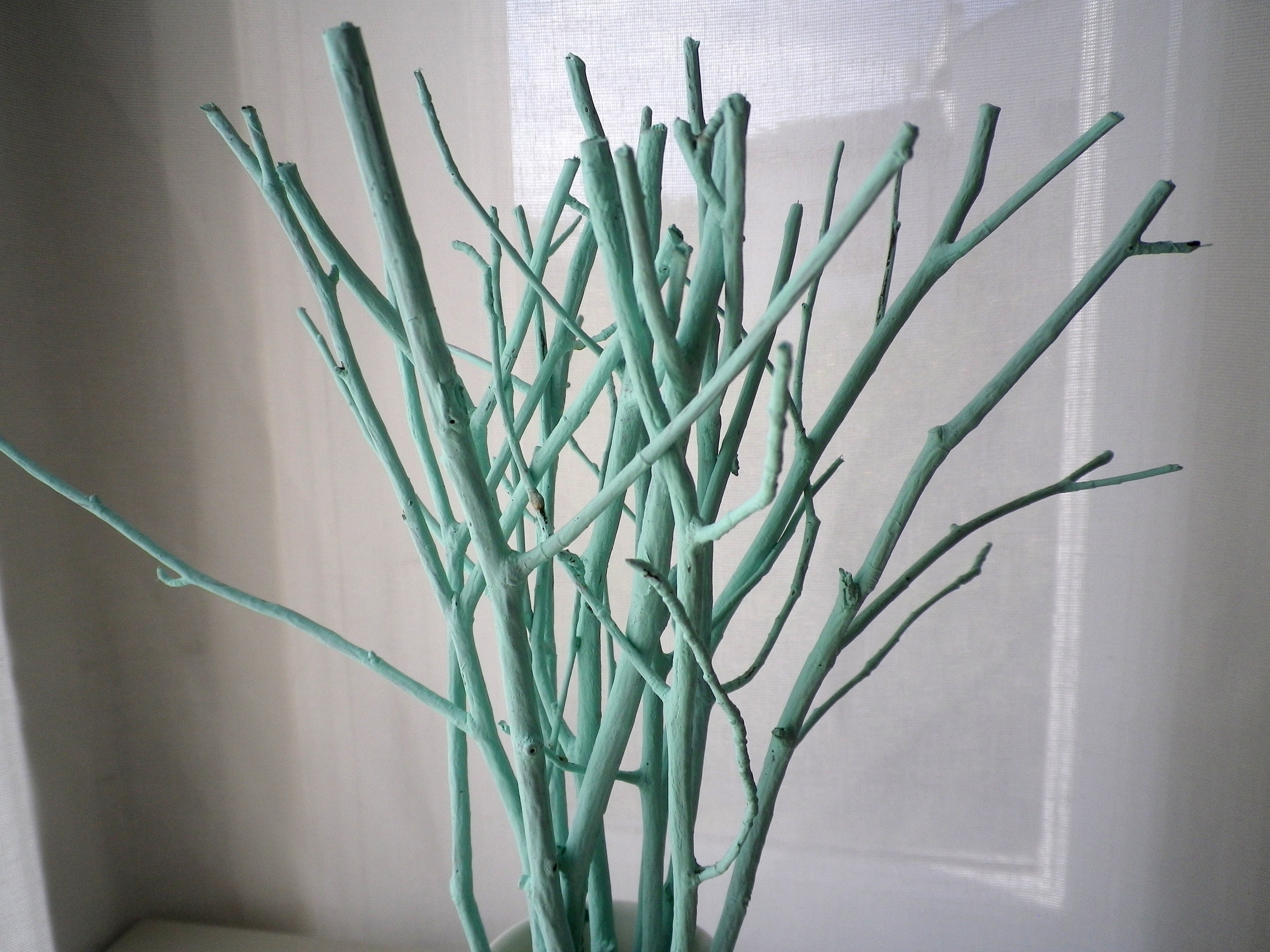 Light mint painted natural tree branches vase filler modern | Etsy