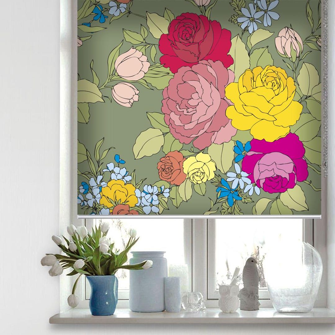 Colorful Flowers Modern Patterned Art Custom Made Printed Window Roller ...