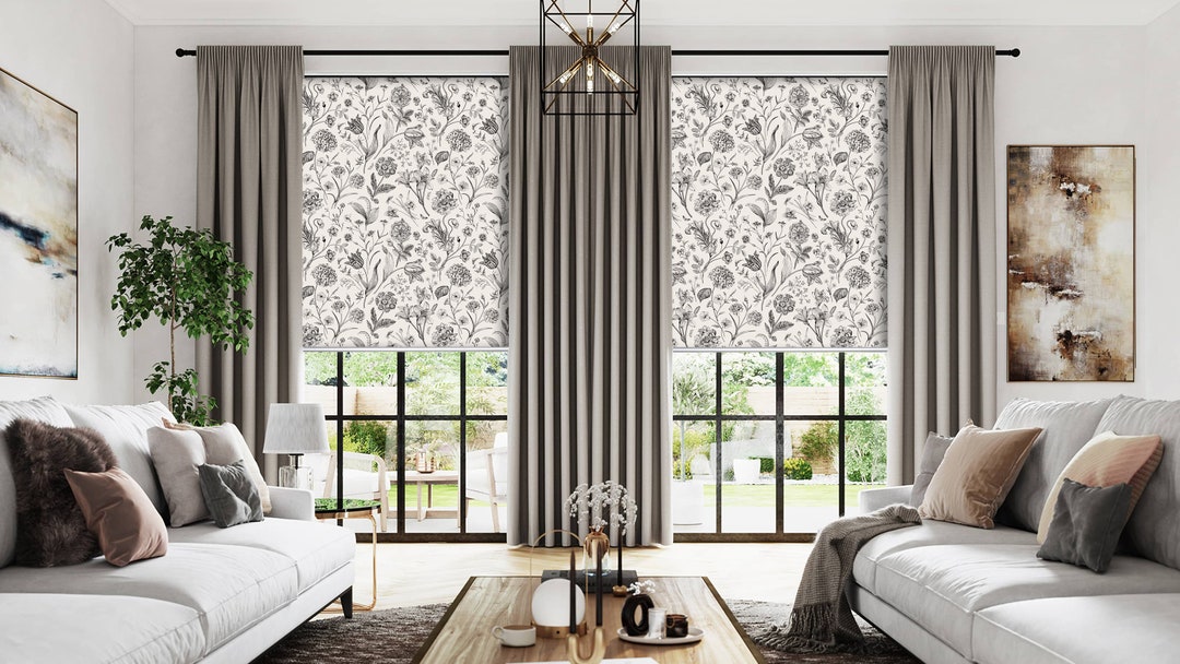 Modern Black and White Floral Seamless Patterned Custom Made Printed ...