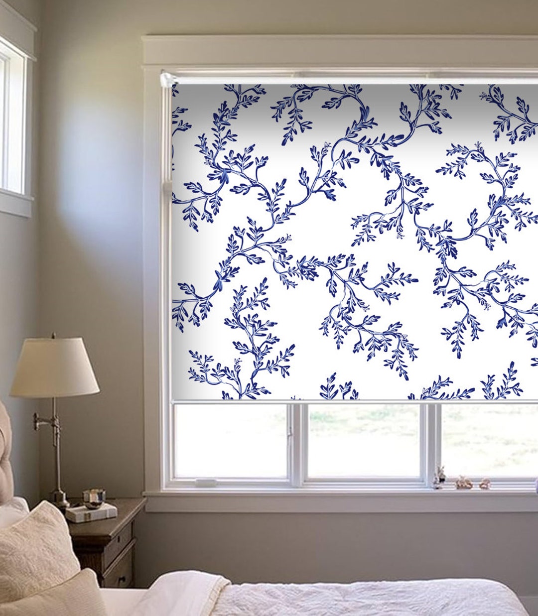 Blue Branches in White Background Modern Floral Patterned Design Custom ...