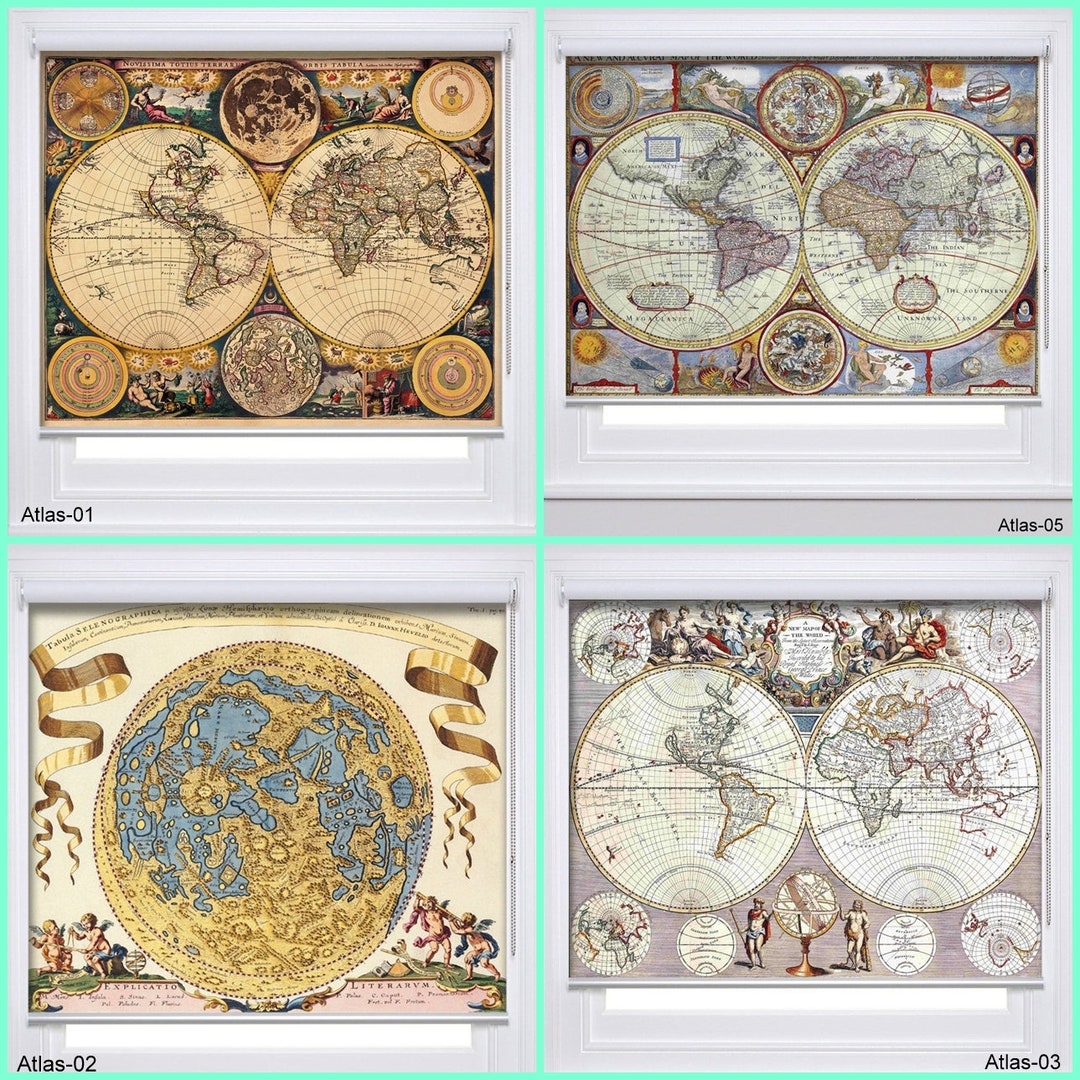 Vintage World Atlas in 5 Versions Photo Printed Custom Made Window ...