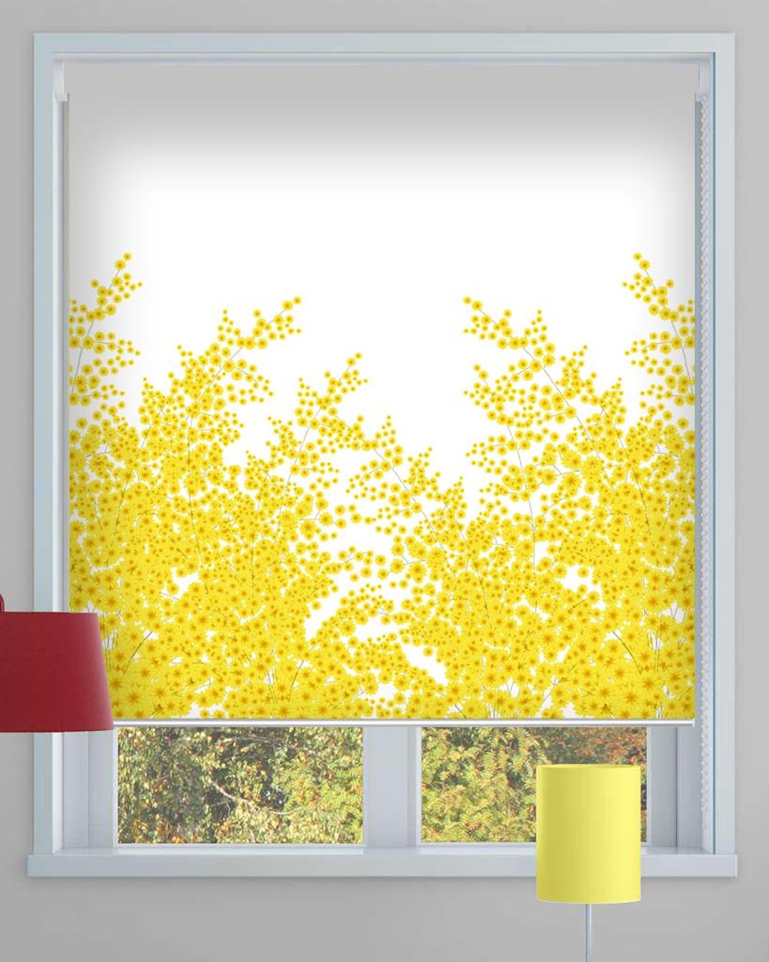 Yellow Watercolor Branches of Mimosa Custom Made Printed Window (YEL-94 ...