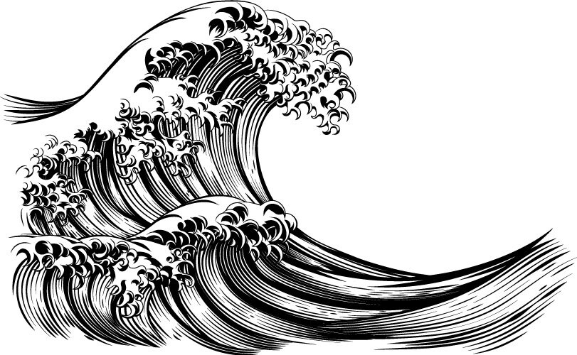 The Great Wave Minimal Modern Art Black and White Illustration - Etsy ...