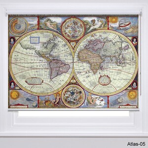 Vintage World Atlas in 5 Versions Photo Printed Custom Made Window ...