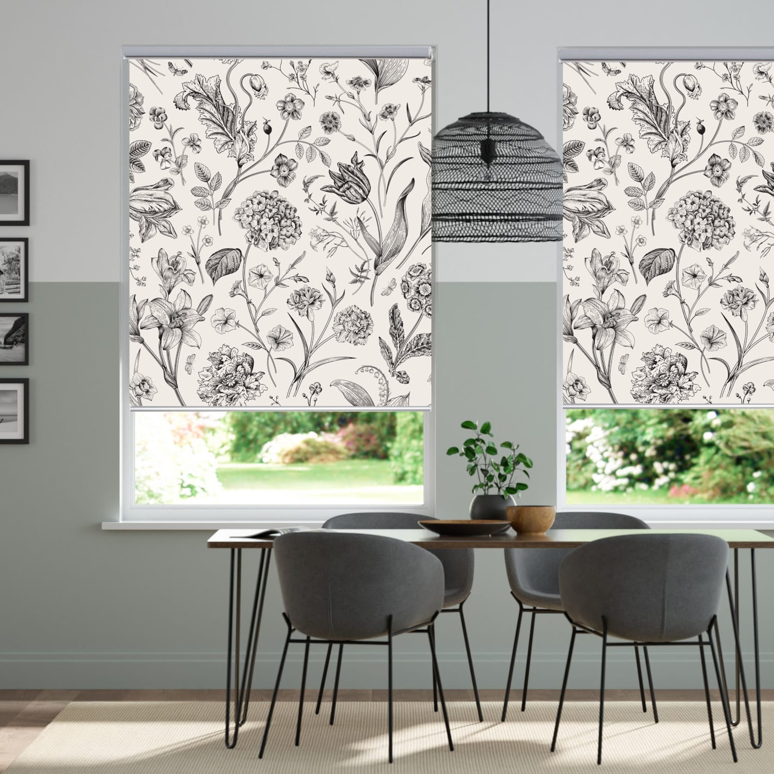Modern Black and White Floral Seamless Patterned Custom Made Printed ...