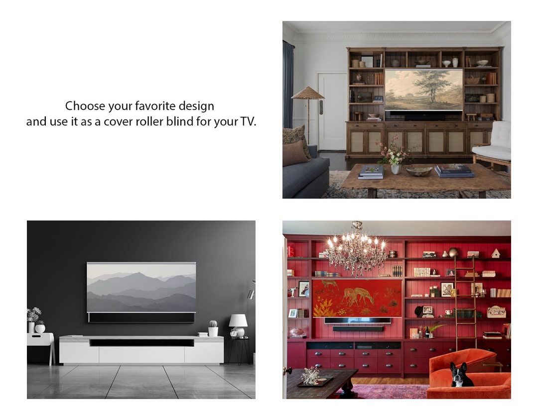 Hidden TV Screen Custom Made Printed Art Roller Shade for Tv Cover ...