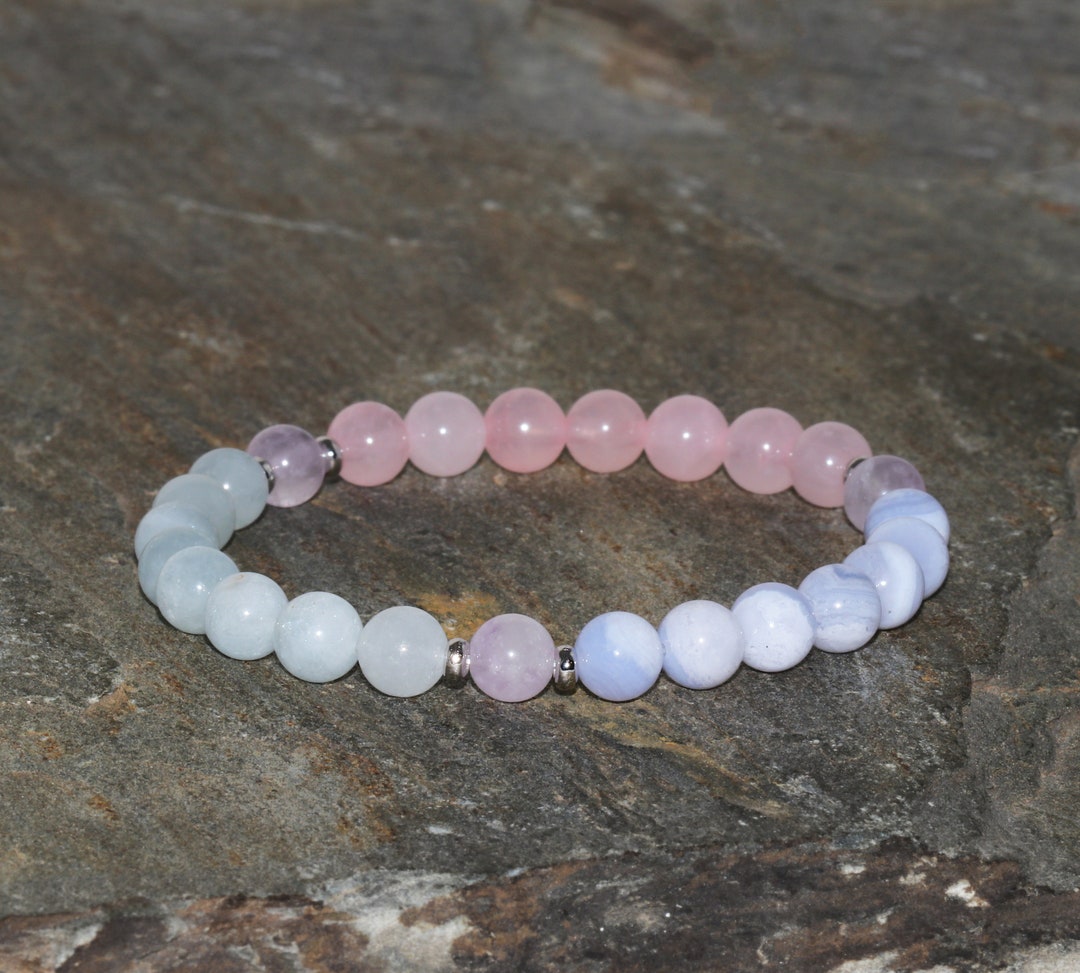 Aquamarine Blue Lace Agate Rose Quartz and Amethyst Bracelet 6mm ...