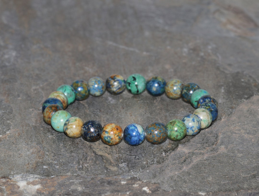 Azurite With Chrysocolla Bracelet 8mm Grade AAA Azurite Beaded Natural ...
