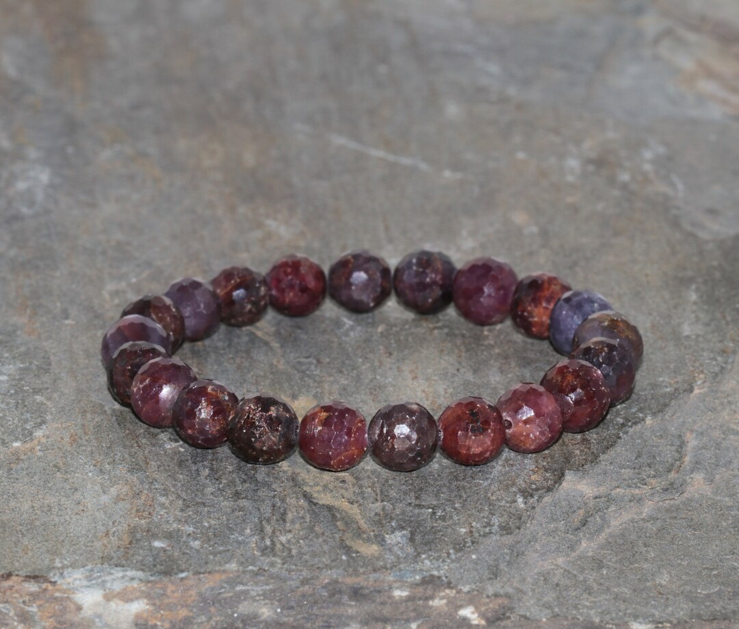 Faceted Ruby Bracelet 8mm Faceted Ruby Beaded Gemstone Bracelet Gift ...
