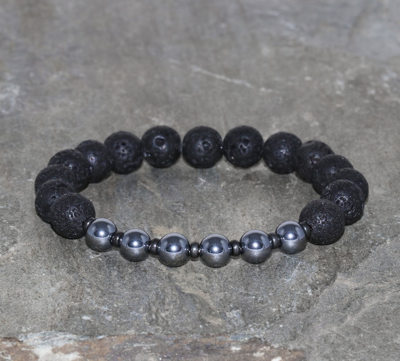 Volcanic Rock & Terahertz Bracelet Handmade Boho Bracelet 8mm - Etsy