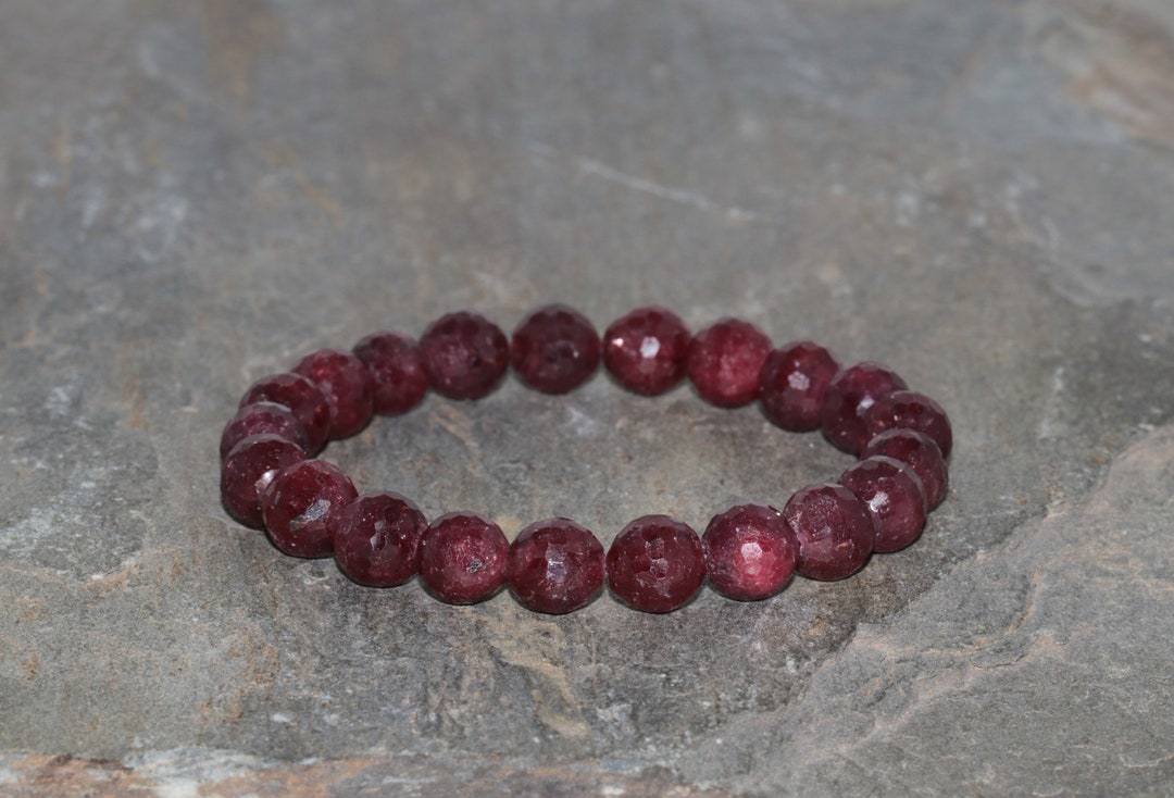 Faceted Ruby Beaded Bracelet, 8mm Faceted Ruby, Grade AAA, Natural ...