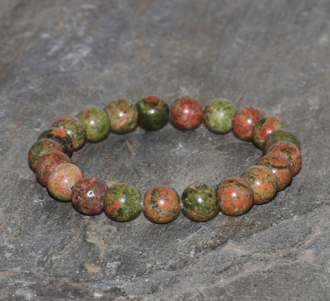 Unakite Bracelet Handmade 8mm Green Orange and Pink Unakite Jasper ...