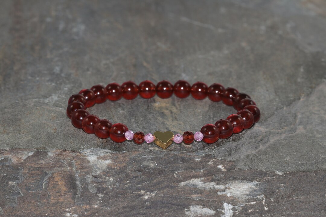 6.5mm Natural Round Pyrope Garnet Bracelet With 4mm Faceted Pyrope ...