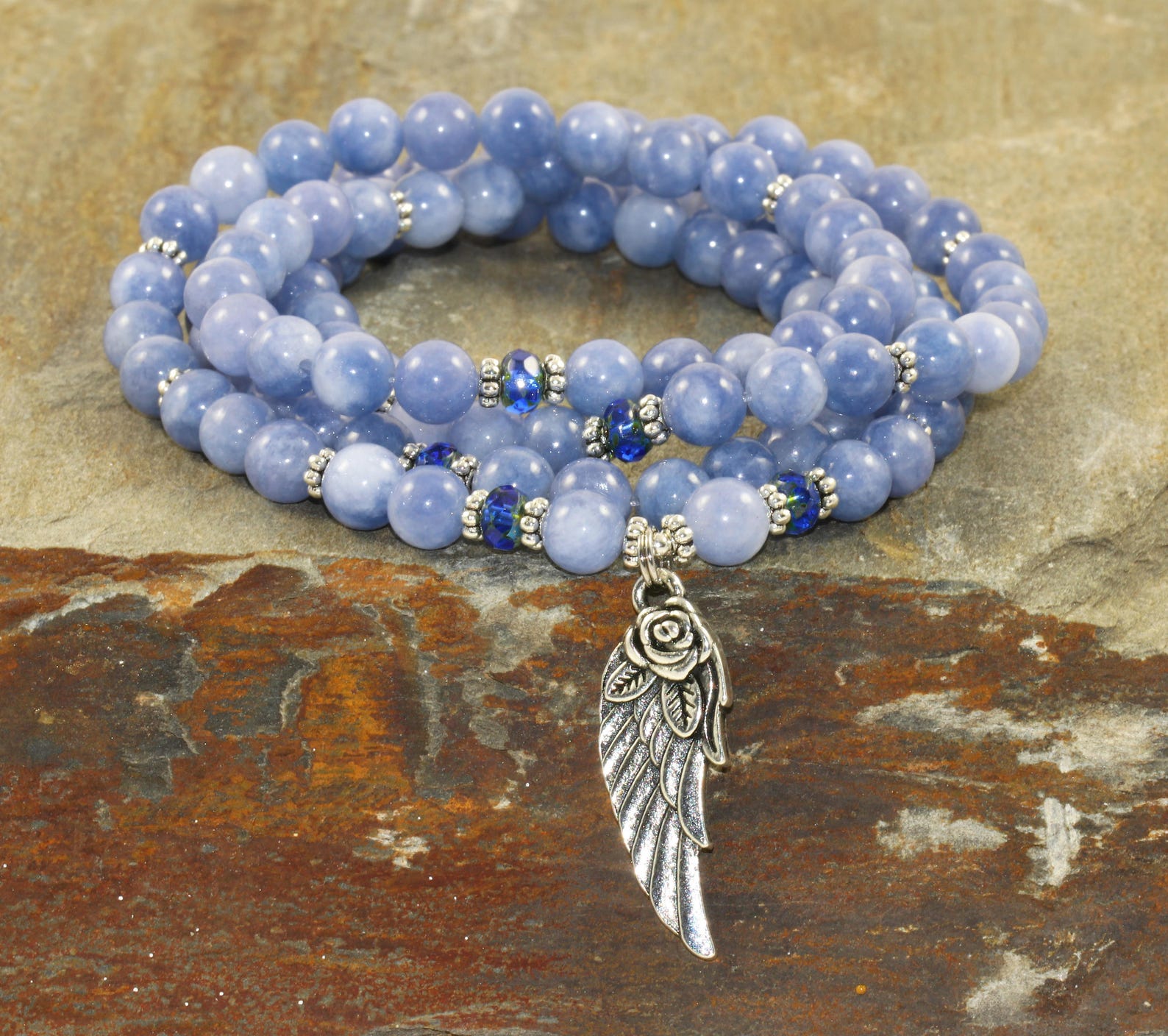 108 Angelite Mala Beads AA Grade Throat Chakra Crystals | Etsy