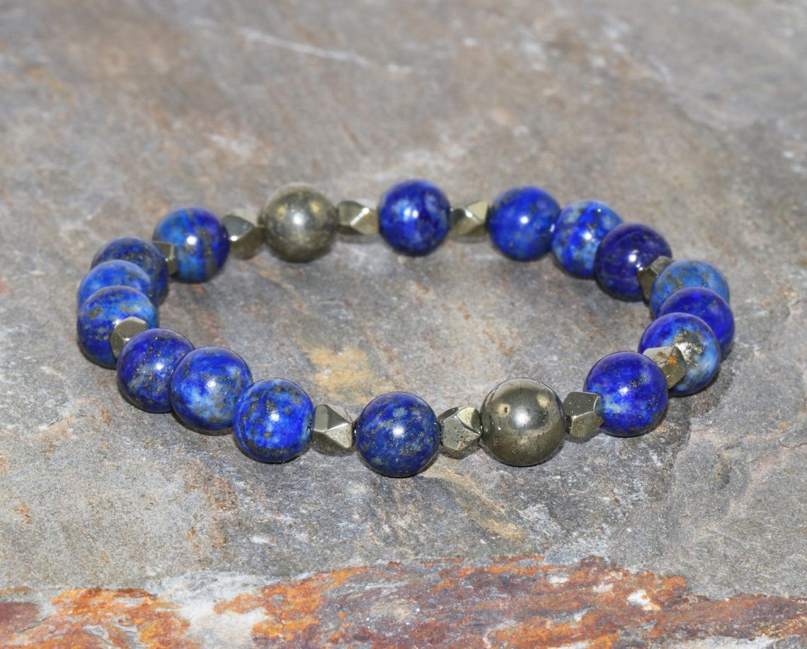 Mens Pyrite & Lapis Lazuli Bracelet Healing Crystals Yoga - Etsy