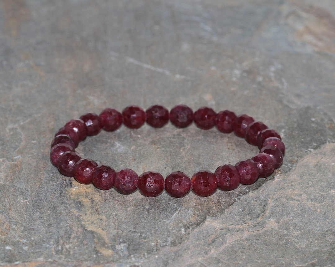Faceted Ruby Beaded Bracelet, 6.5mm - 7mm Faceted Ruby, Grade AAA ...