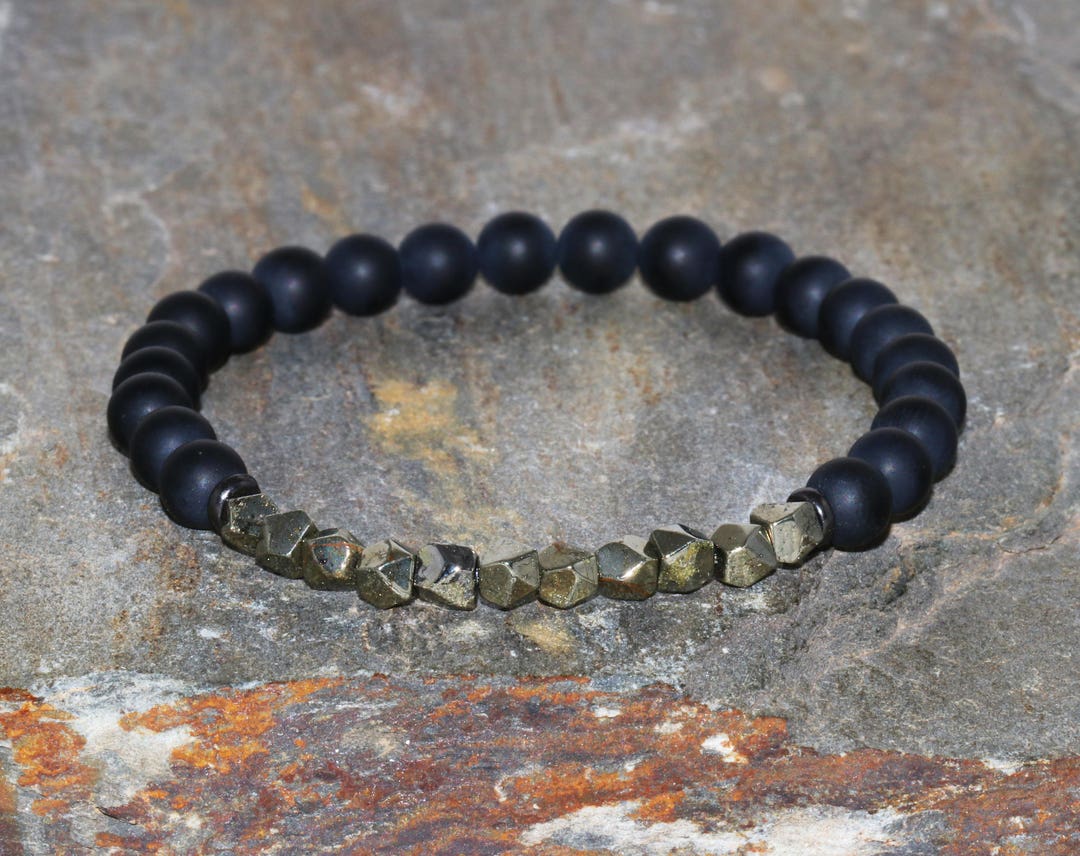 Pyrite & Matte Black Onyx Bracelet, Wrist Mala Beads - Etsy