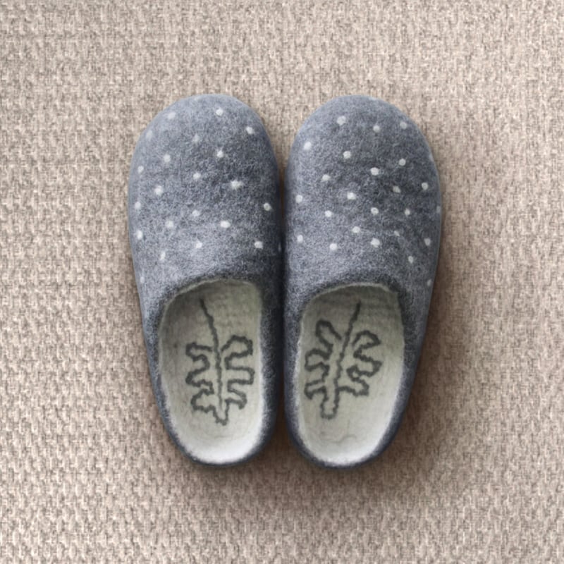 Dotted Felt Wool Slippers - Etsy