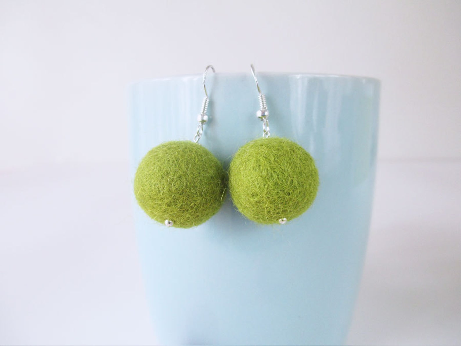Wool Felted Earrings, Sphere Silver Earrings, Light Weight Earrings ...