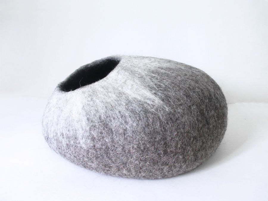Felted Wool cat cave in grey and white colours 100% natural | Etsy