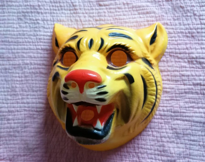 Vintage Kids Plastic Yellow Tiger Cat Face Animal Magic Mask - Etsy