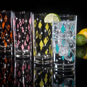 Diner Diamonds 4-color Collins Set of Retro Drinking Glasses, Inspired ...