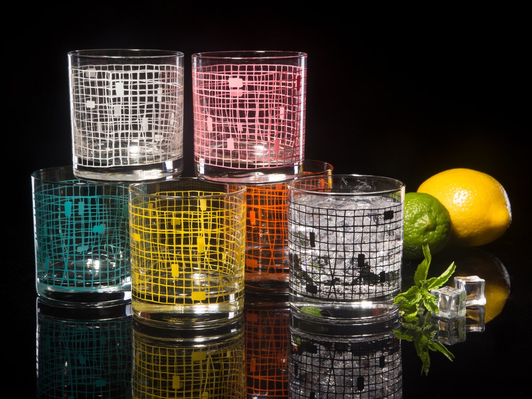 Basket Weave Rocks Drinking Glasses: MCM Retro Cocktail Set of 6 - Etsy