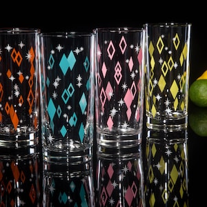 Diner Diamonds 4-color Collins Set of Retro Drinking Glasses, Inspired ...