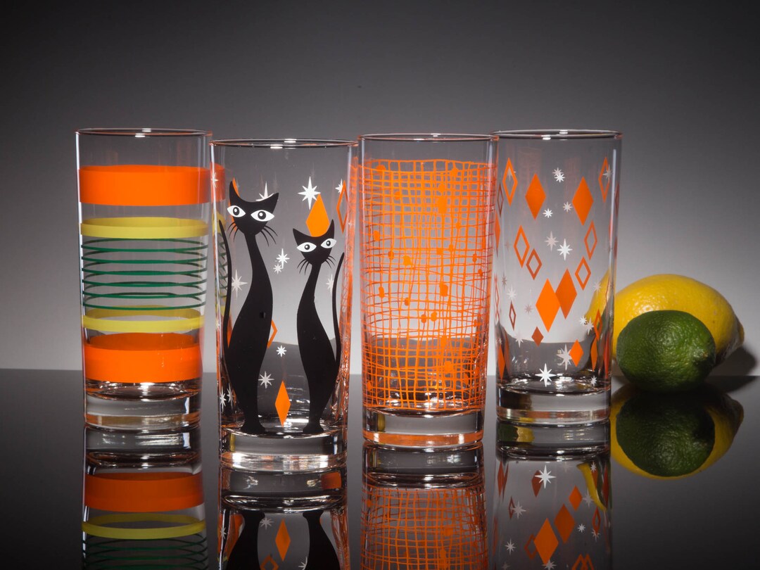 Orange MCM Set of 4 Mixed Print Collins Glasses, Dishwasher Safe ...