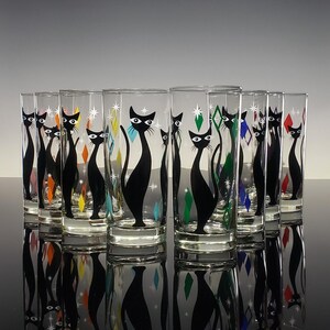Atomic Cat Drinking Glasses: MCM Retro Cocktail Set of 8 - Etsy
