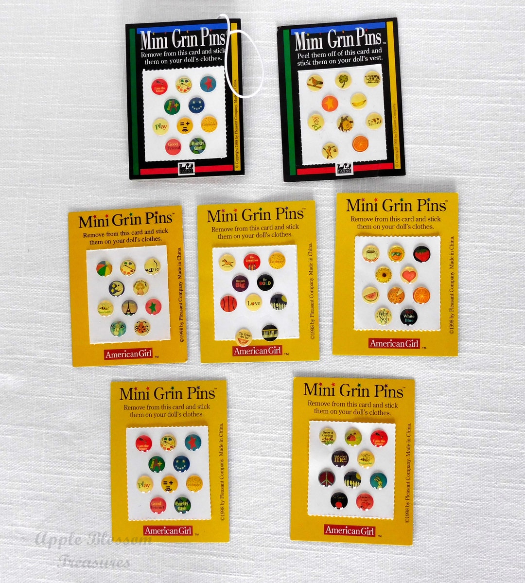 American Girl Pleasant Company Lof of 7 Mini Grin Pin Cards Retired ...