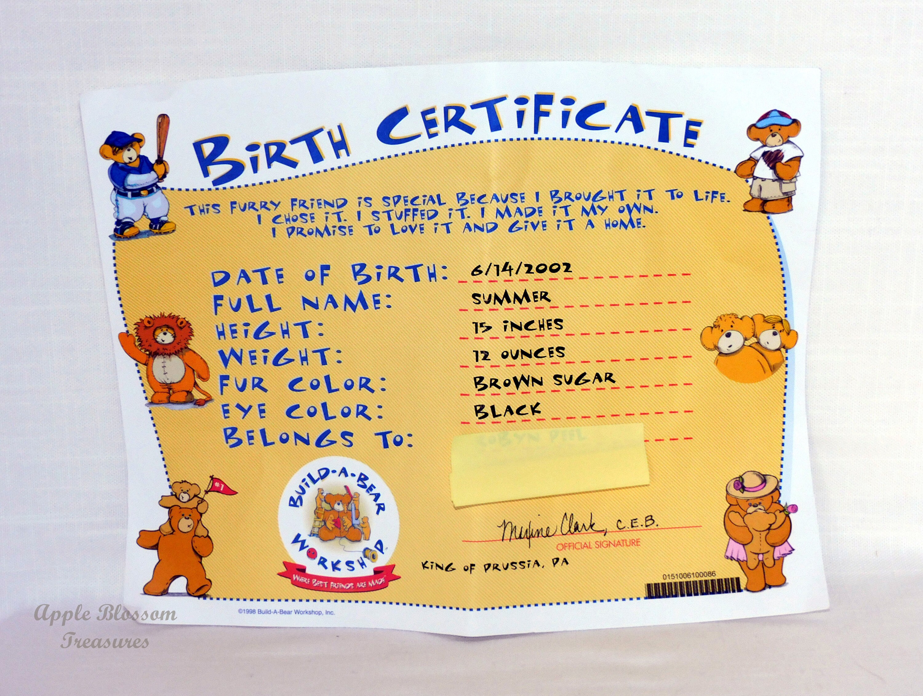 Build A Bear Certificate Print