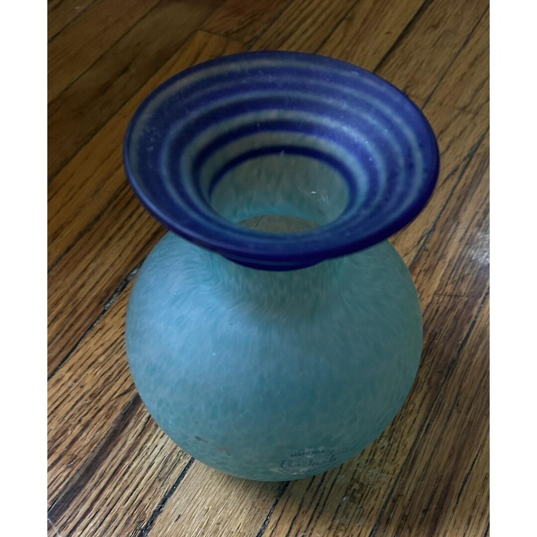 Vintage Lafiore Style Badash Aqua Vase W/ Spiral Cobalt Applied Glass ...