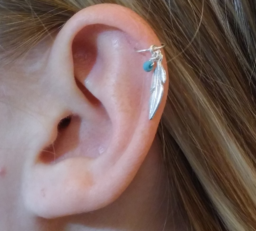 Helix Earring, Feather Cartilage ,helix Piercing, Cartilage Piercing, Leaf Cartilage Hoop ...