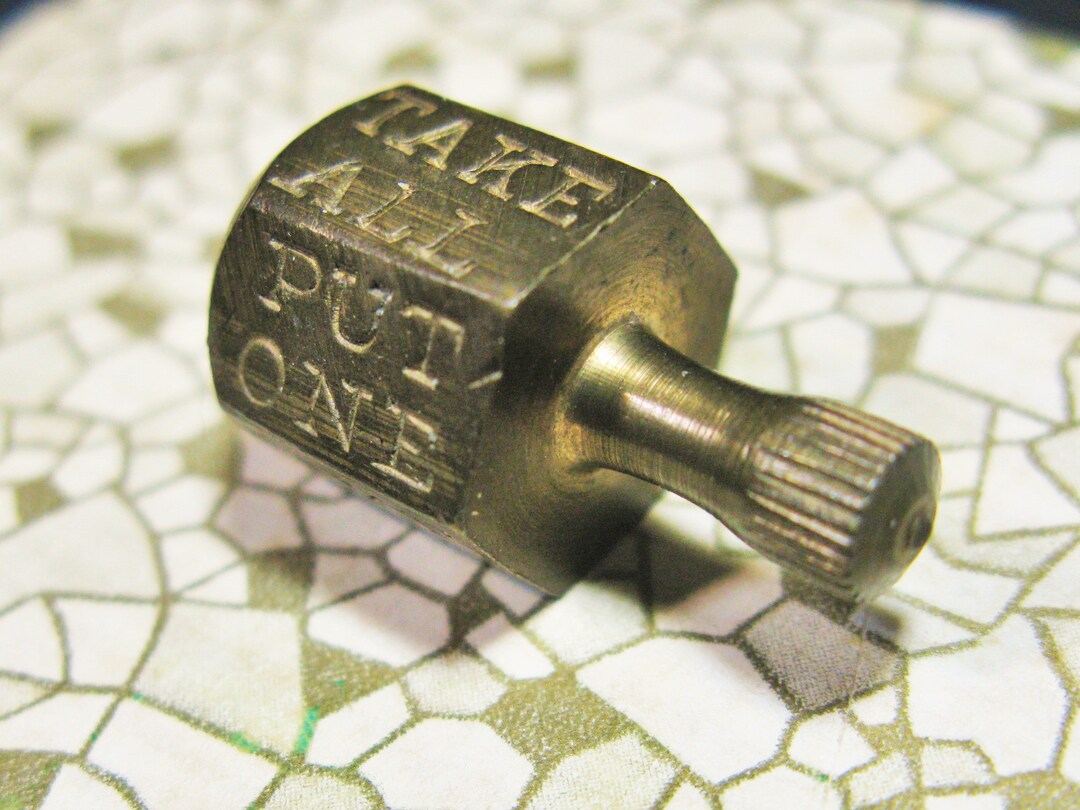 Antique Put and Take Spinner, Six Sided Brass Teetotum, Gaming Top, Bar ...