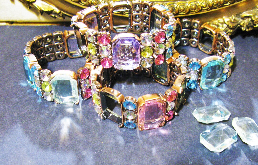 Lot Large Diamante Expanding Bracelets X 4 Bangle Cuff New Old Unused ...