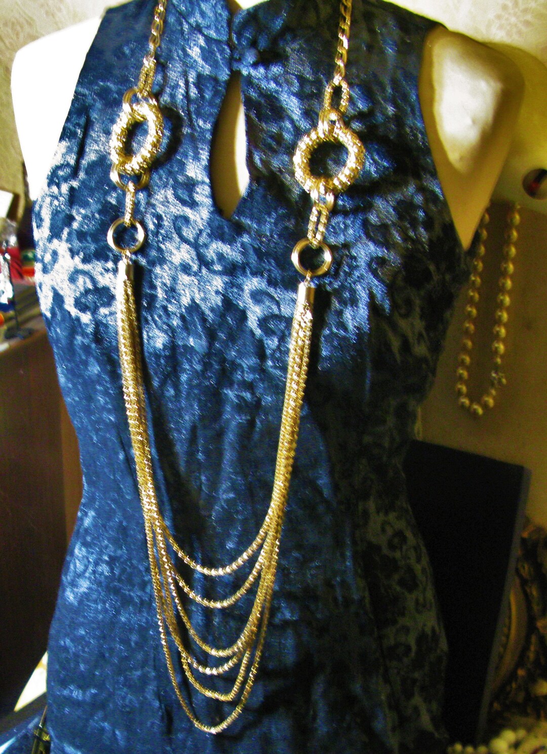 Very Long Multi Strand Chain Necklace, Layered Waterfall Box Chains ...