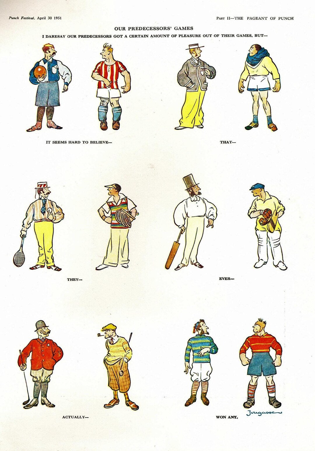1951 Punch Magazine Print, our Predecessors Games, Sports Cartoon ...
