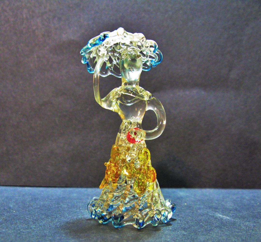 Vintage Filigree Glass Lady in Crinoline Dress & Parasol Small Figurine ...