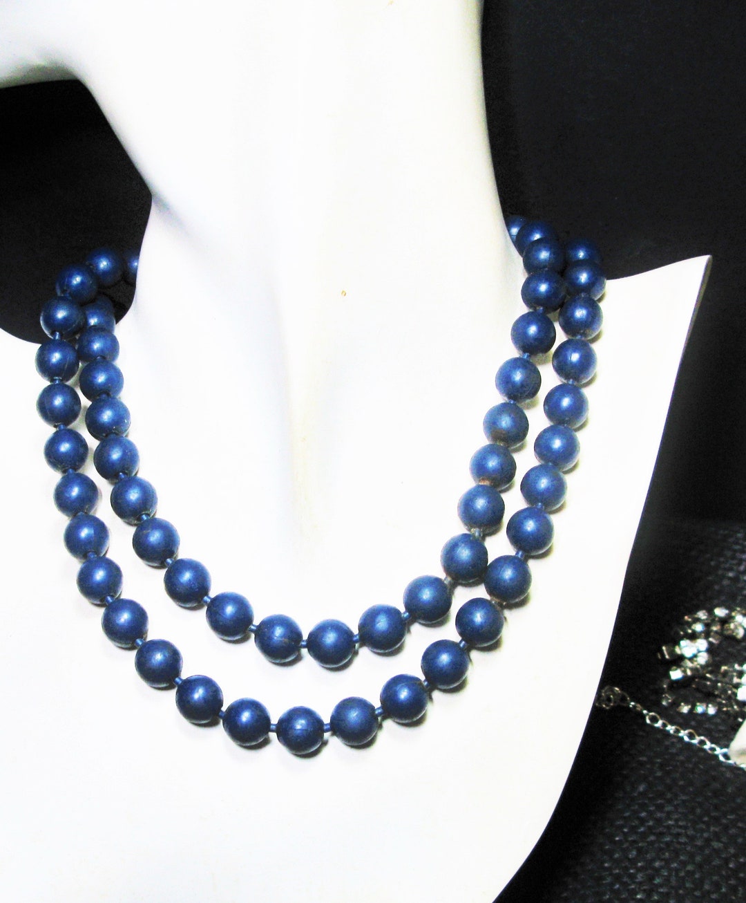 1950s Popper Bead Necklace, Long Dark Blue Poppit Poppet Pop It Plastic ...