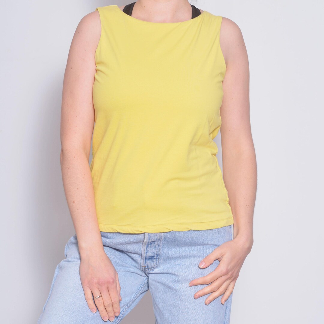Canary Yellow Tank | Size US 10 | Boat Neck Minimalist Stretchy Cotton ...