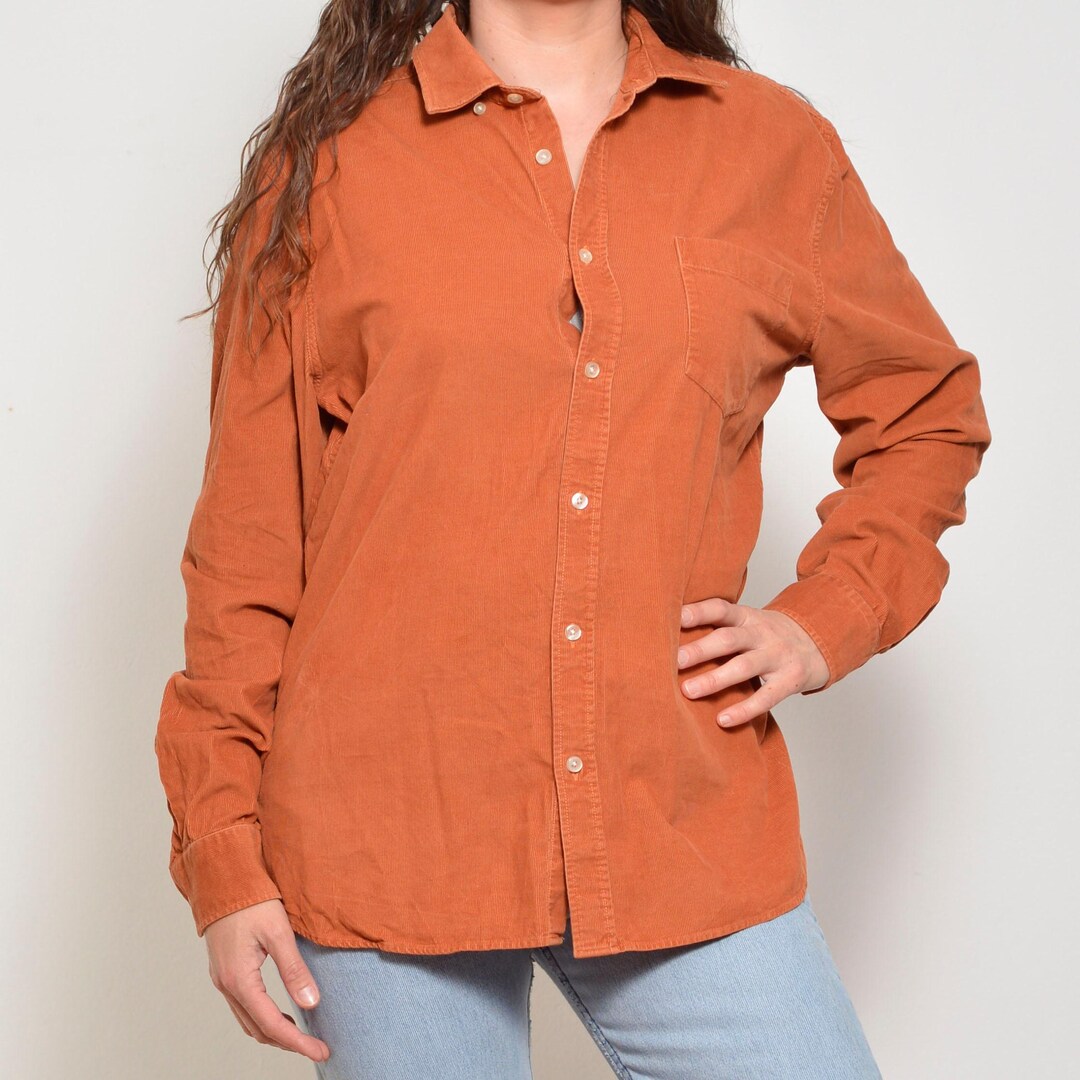 Clearance Size L | 2000s Y2K Rusty Orange Corduroy Shirt | Button Down ...