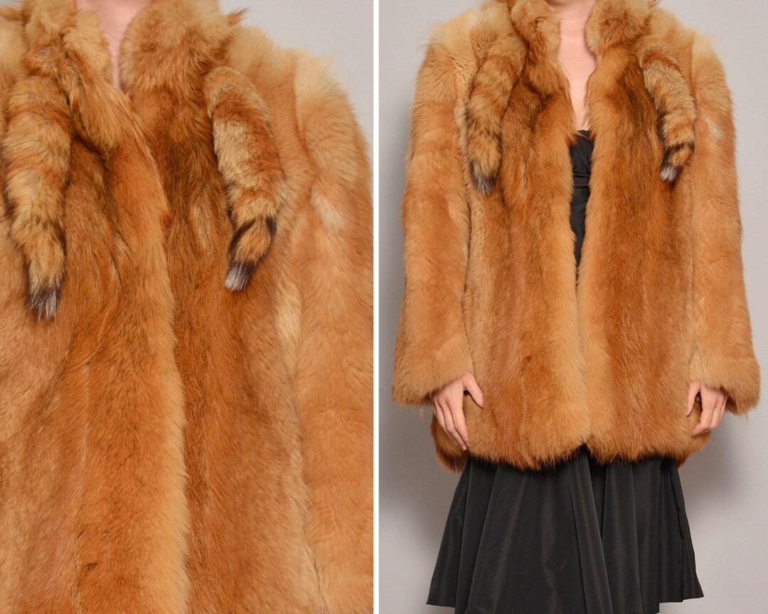 Liquidation Vintage 80s Genuine Red Fox Fur Coat | Size 8-10 | Classic ...