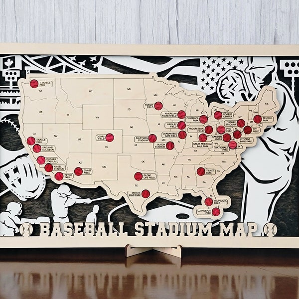 Mlb Stadium Map With Pins - Etsy