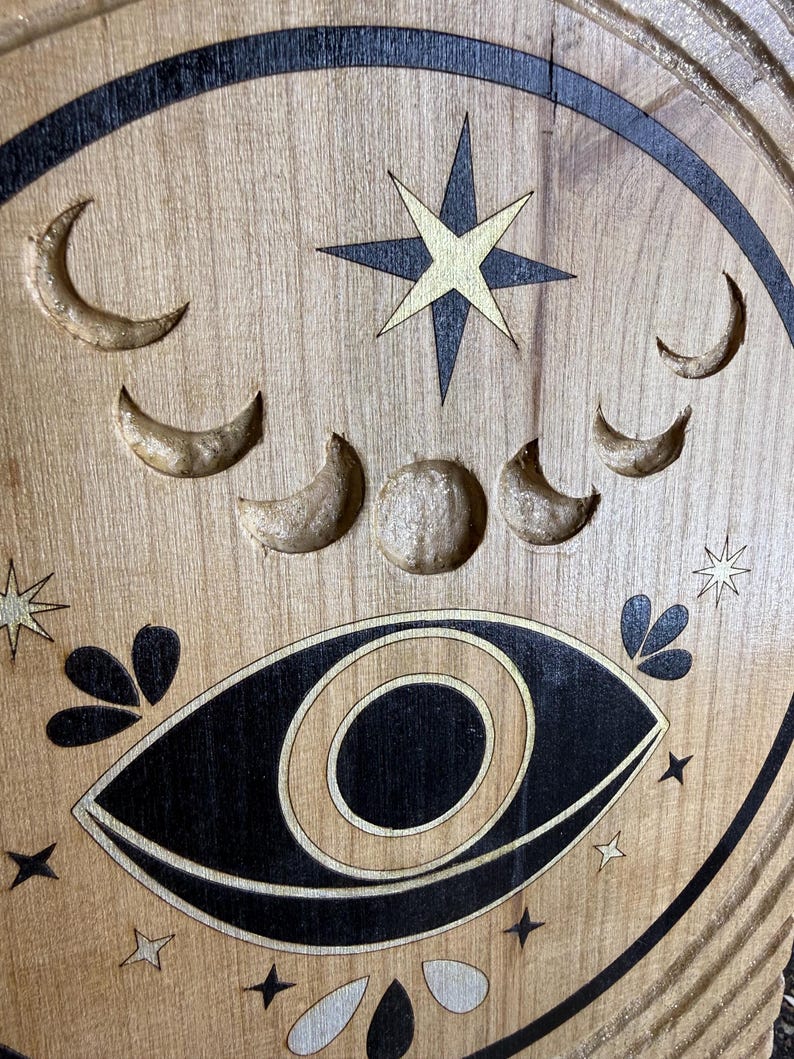 Hand Carved Eye Wall Art: Cherry Wood, Moon Phases - Etsy