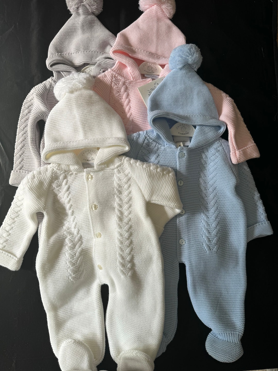 Knitted Baby Pram Suit With Pom Pom Hat - Etsy